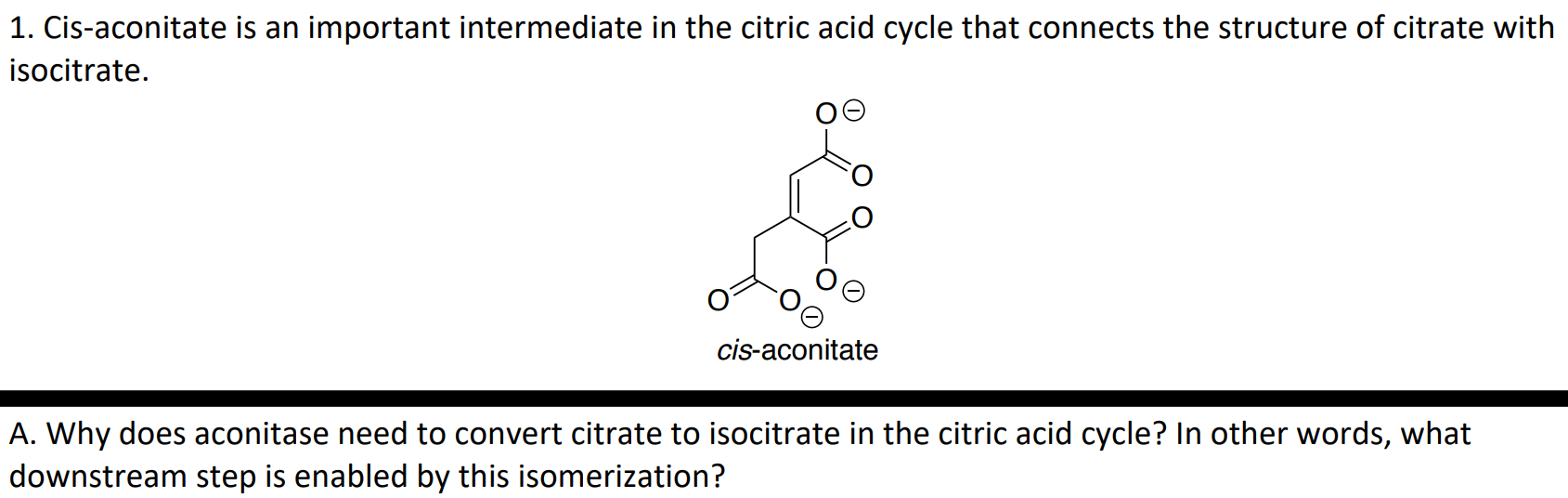 Solved 1. Cis-aconitate is an important intermediate in the | Chegg.com