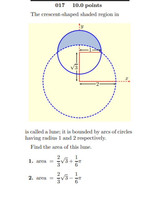 Solved 017 10.0 points The crescent-shaped shaded region in | Chegg.com