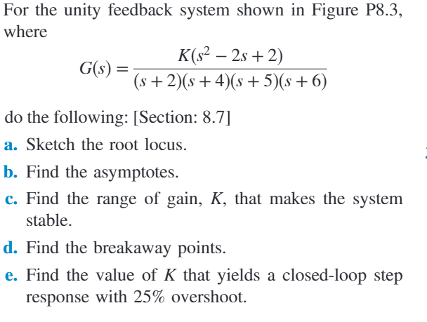 Solved For the unity feedback system shown in Figure P8.3, | Chegg.com