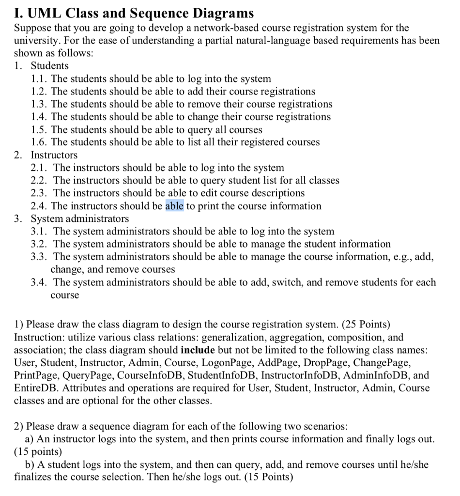 I Uml Class And Sequence Diagrams Suppose That You
