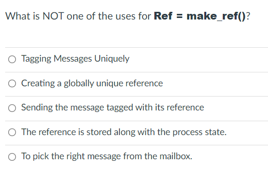 Solved What is NOT one of the uses for Ref = make_ref()? O | Chegg.com