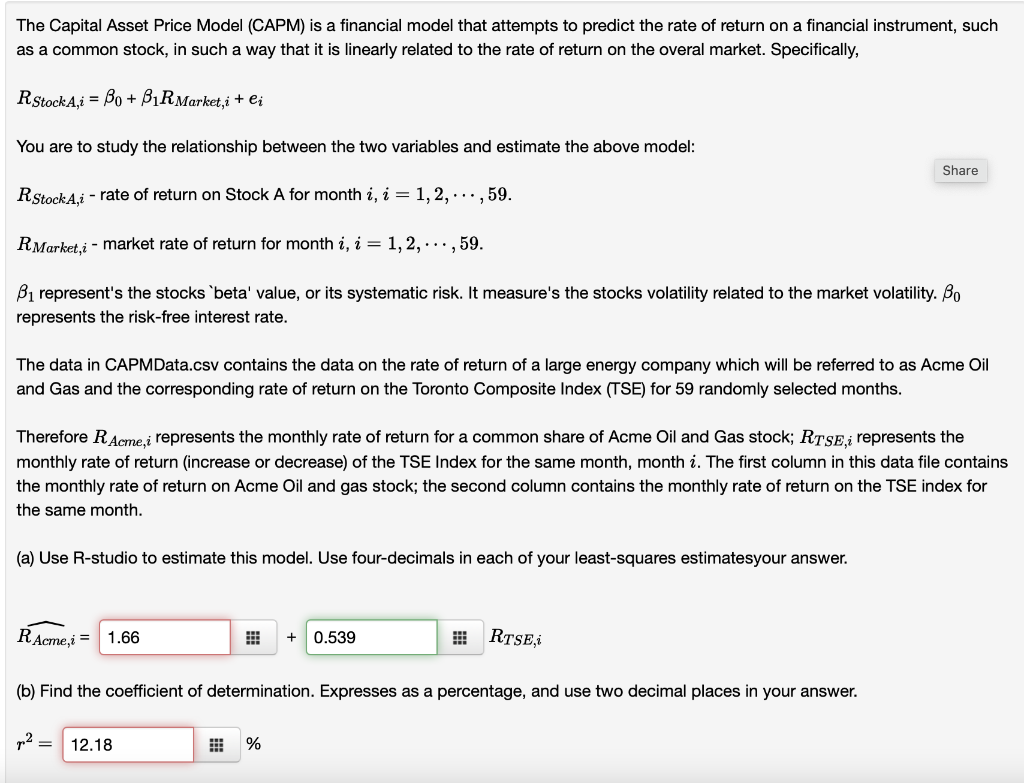Solved The Capital Asset Price Model (CAPM) is a financial | Chegg.com