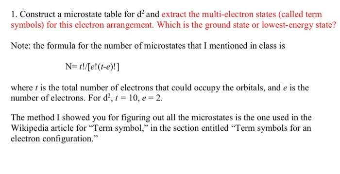 Solved 1. Construct a microstate table for d2and extract the | Chegg.com