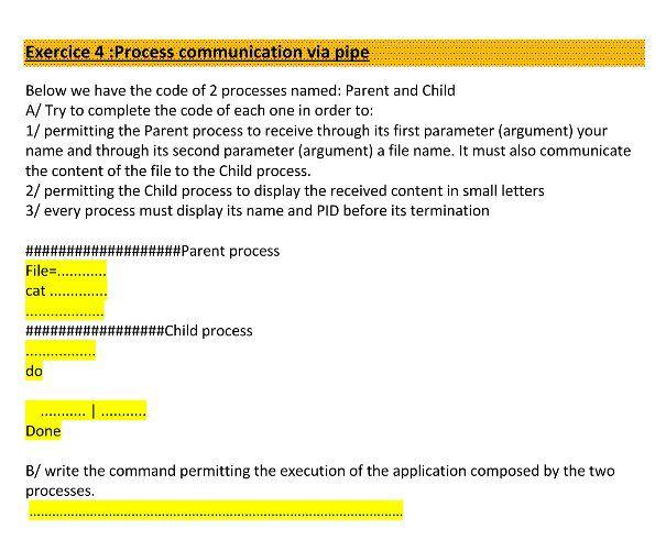 Exercice 4 Process communication via pipe Below we | Chegg.com