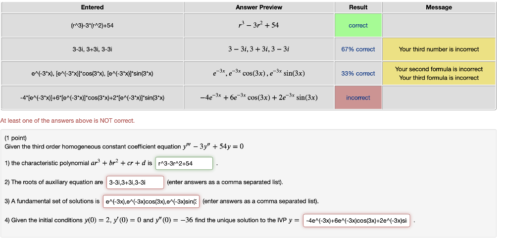 Solved Entered Answer Preview Result Message (r^3)-3* | Chegg.com