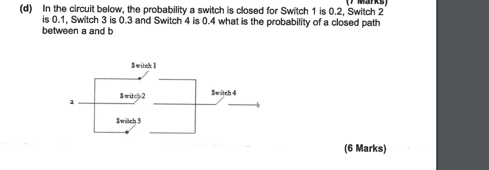 Solved (d) ﻿In the circuit below, the probability a switch | Chegg.com