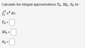 Solved Calculate the integral approximations T6,M6,S6 for | Chegg.com