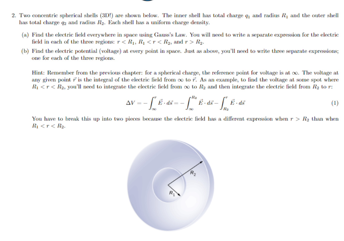 Solved 2. Two concentric spherical shells (3D!) are shown | Chegg.com