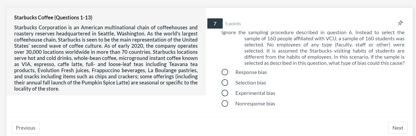 Solved Starbucks Coffee (Questions 1-13) 5 5 points | Chegg.com