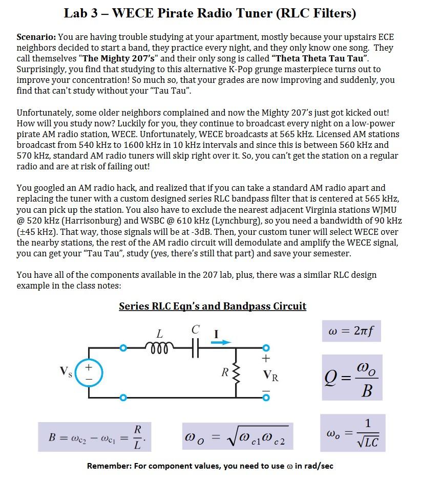 Solved I just need the lab prep questions and the RLC filter | Chegg.com