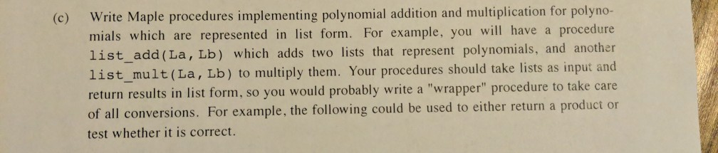 Write Maple procedures implementing polynomial | Chegg.com