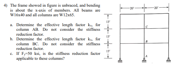 Solved 4) The frame showed in figure is unbraced, and | Chegg.com