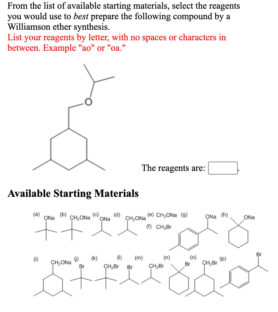 Solved From the list of available starting materials, select | Chegg.com
