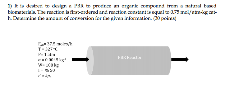 Solved 1) It is desired to design a PBR to produce an | Chegg.com
