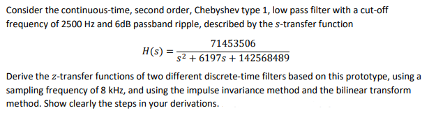 Solved Consider the continuous-time, second order, Chebyshev | Chegg.com