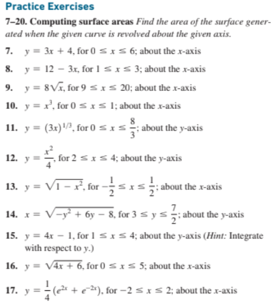 Solved Practice Exercises 7-20. Computing surface areas Find | Chegg.com