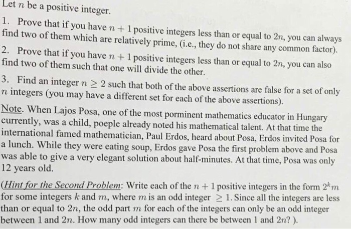 Solved Let n be a positive integer. 1. Prove that if you | Chegg.com