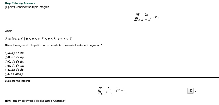 Solved Help Entering Answers (1 point) Consider the triple | Chegg.com