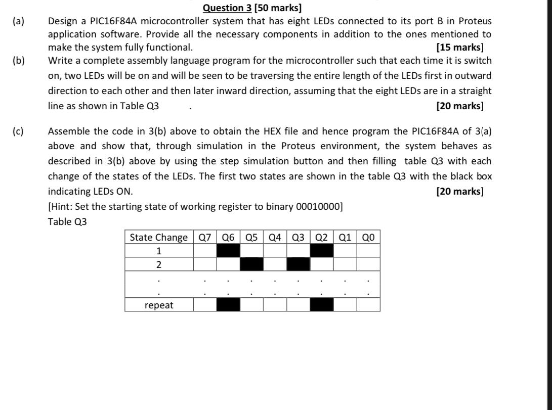 Solved Question 3 [50 marks] (a) Design a PIC16F84A | Chegg.com