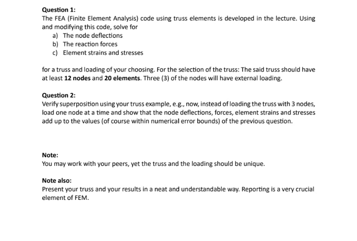 Solved Question 1:The FEA (Finite Element Analysis) ﻿code | Chegg.com