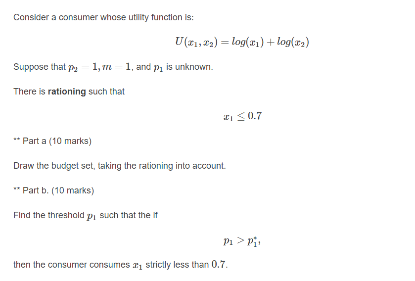 Solved Consider a consumer whose utility function is: U(21, | Chegg.com