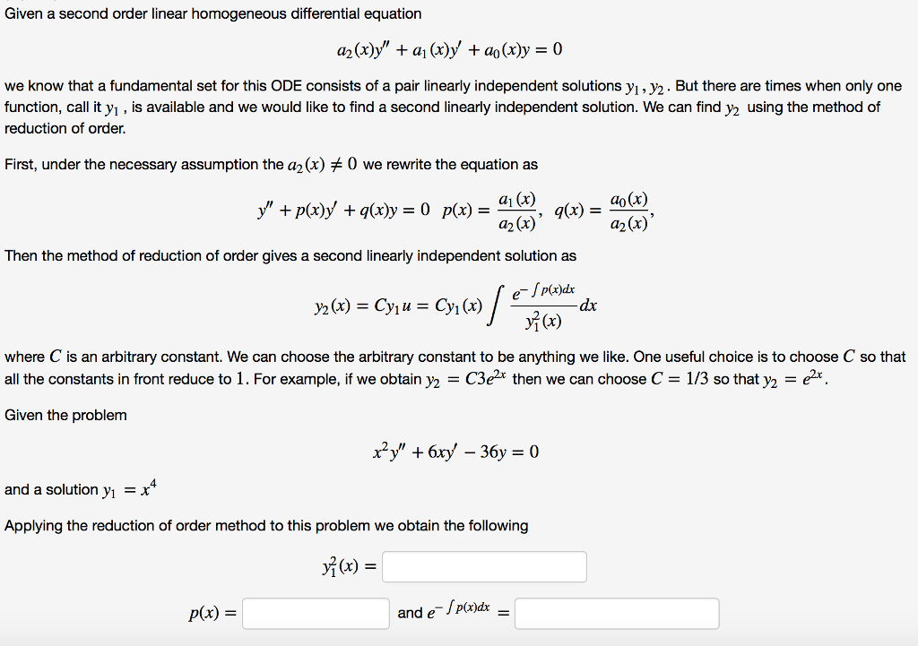 Solved Given a second order linear homogeneous differential | Chegg.com