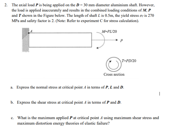 Solved 2. The axial load P is being applied on the D= 30 mm | Chegg.com