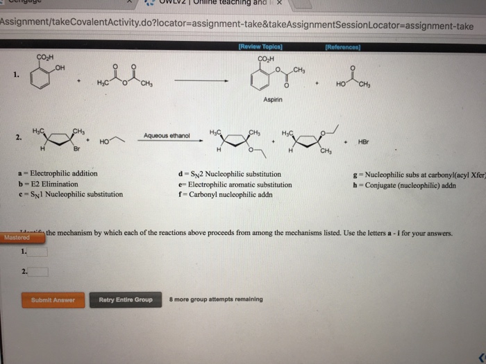 Solved Identify the mechanism by which each of the reactions | Chegg.com
