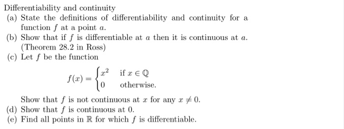 Solved Differentiability and continuity (a) State the | Chegg.com