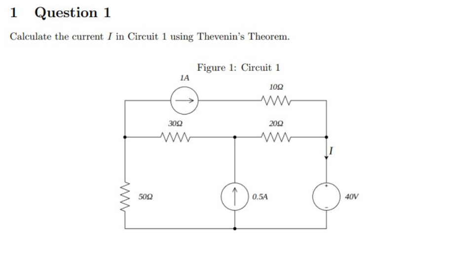 Solved Calculate the current I in Circuit 1 using Thevenin's | Chegg.com