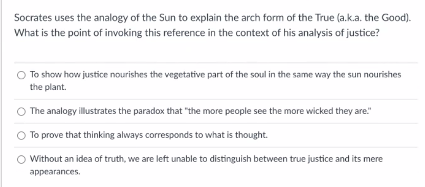 Solved Socrates uses the analogy of the Sun to explain the | Chegg.com