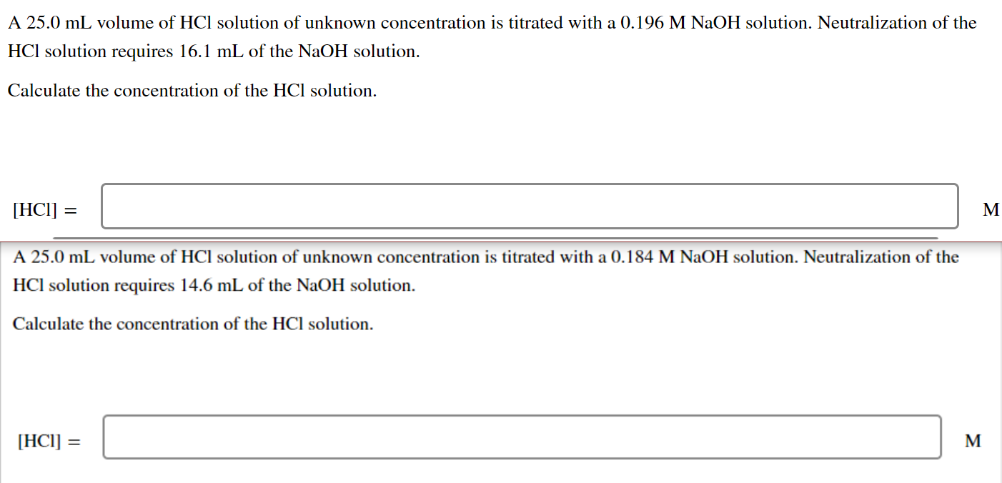 Solved A 25.0 mL volume of HCl solution of unknown | Chegg.com