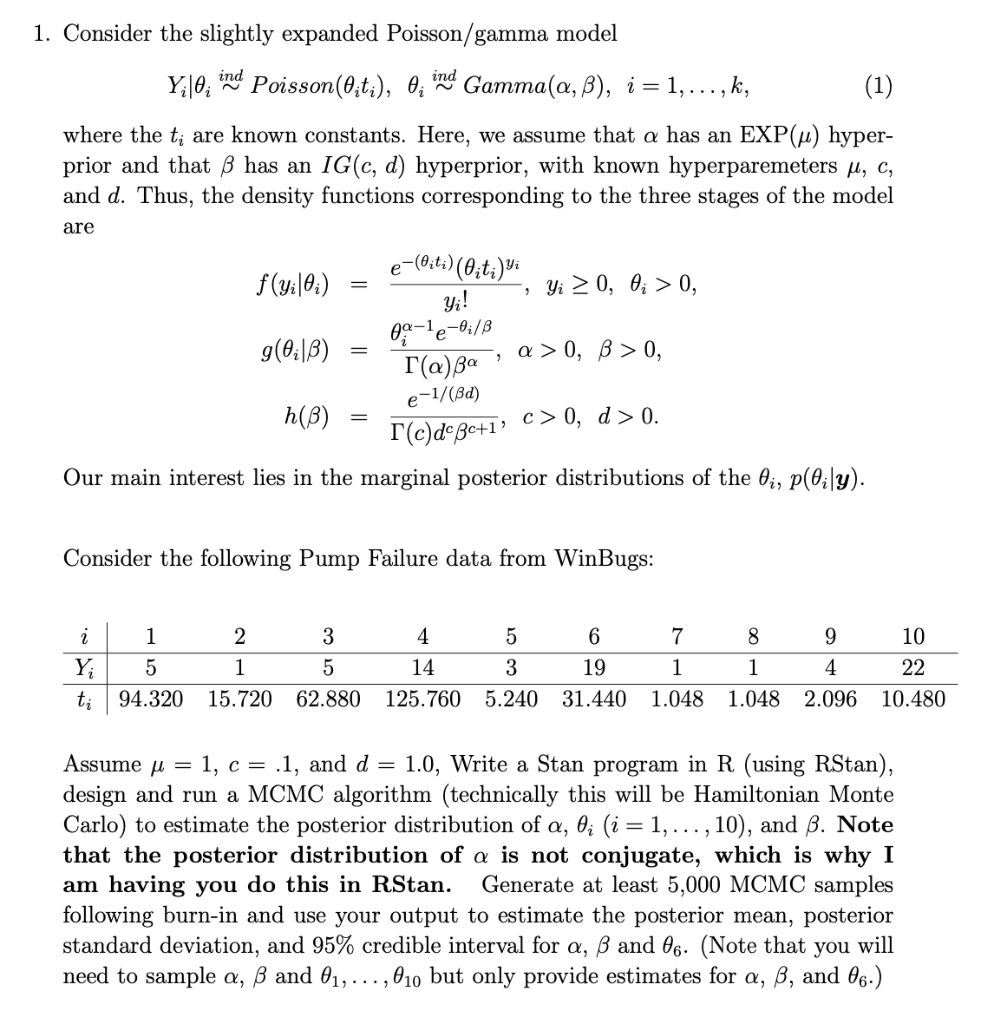 Solved 1. Consider the slightly expanded Poisson/gamma model | Chegg.com