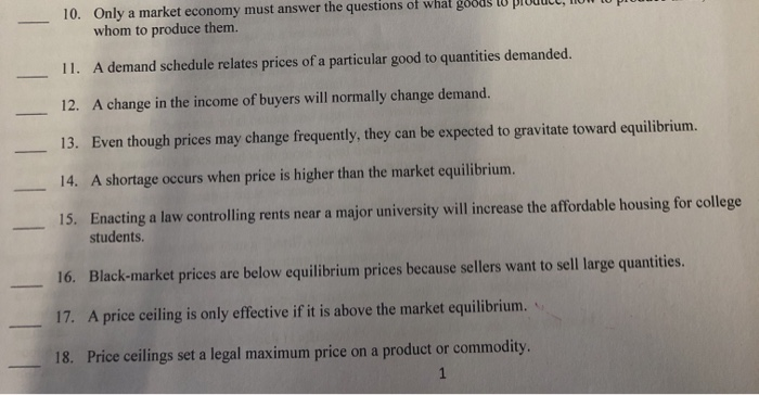 Solved 10. Only a market economy must answer the questions | Chegg.com