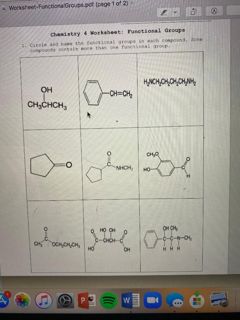 Solved Worksheet-FunctionalGroups.pdf (page 1 of 2) | Chegg.com
