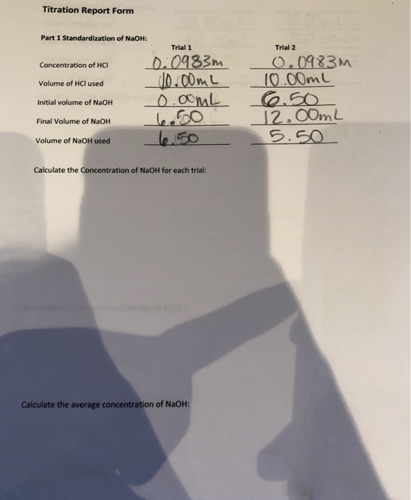 Solved Titration Report Form Part 1 Standardization of NaOH: | Chegg.com Solved Titration Report Form Part 1 Standardization of NaOH: | Chegg.com