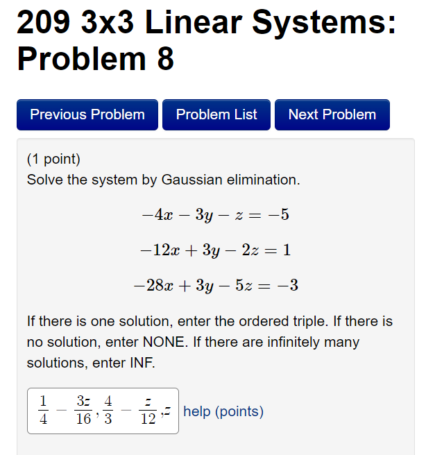 Solved 209 3x3 Linear Systems Problem 8 1 Point Solve The