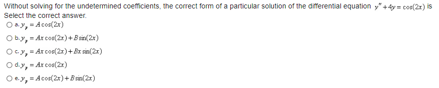 Solved Without solving for the undetermined coefficients, | Chegg.com