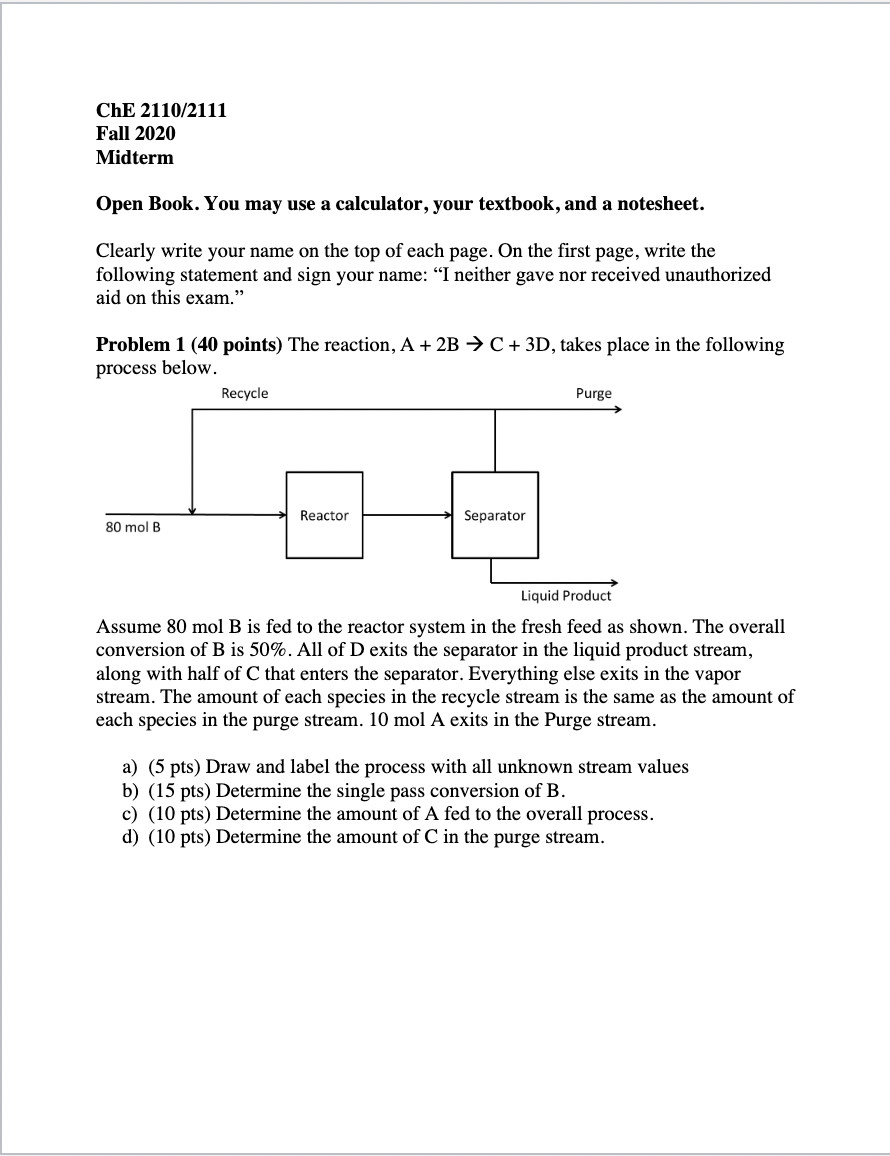 Solved Midterm Open Book. You may use a calculator, your | Chegg.com