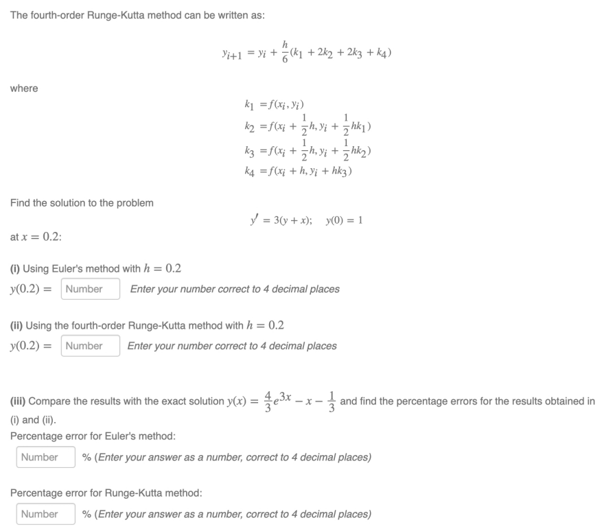 Solved The fourth-order Runge-Kutta method can be written | Chegg.com