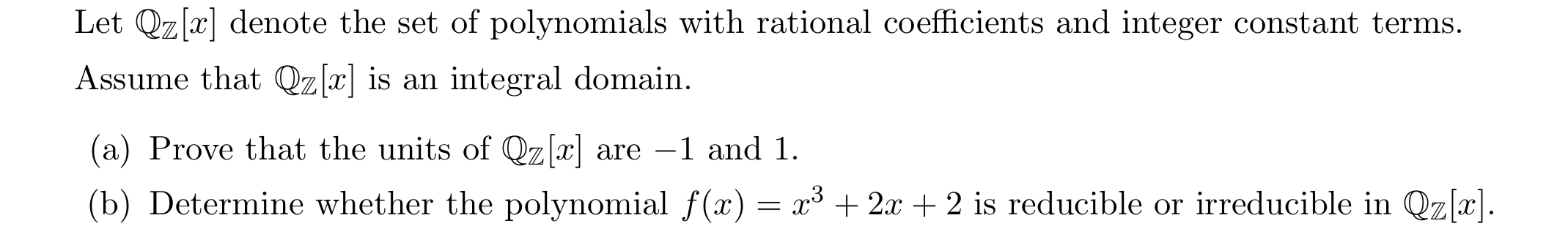 Solved Let QZ[x] denote the set of polynomials with rational | Chegg.com
