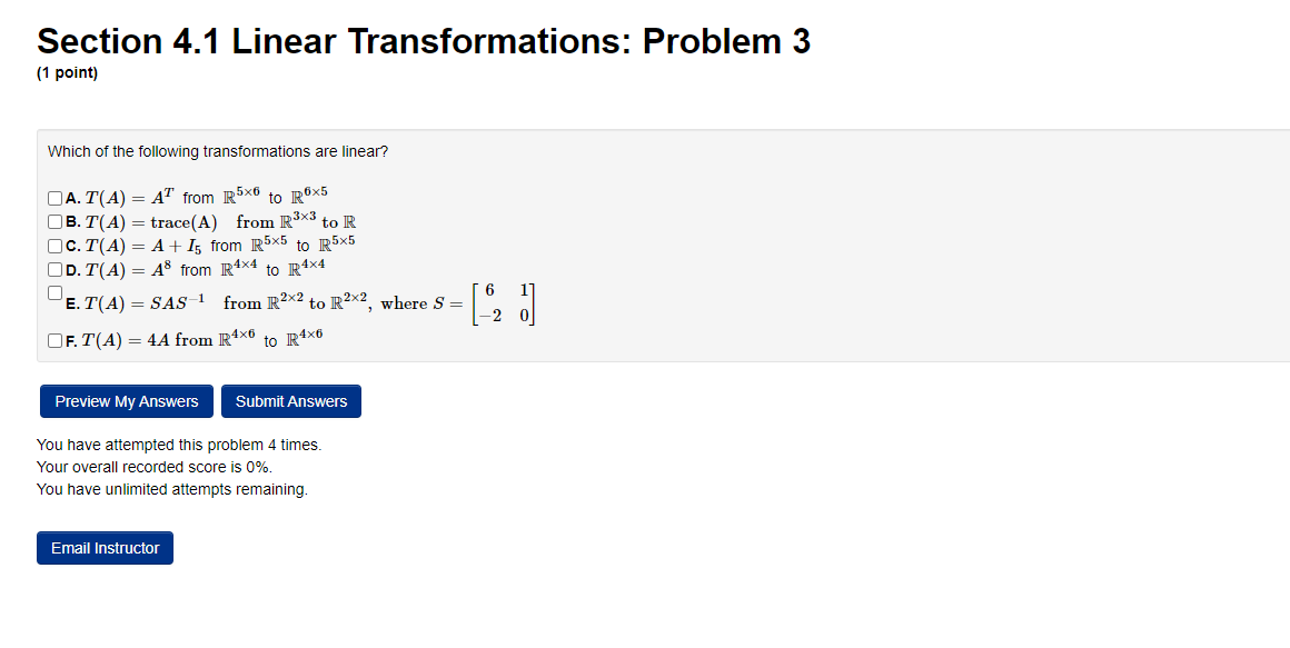 Solved Section 4 1 Linear Transformations Problem 3 1