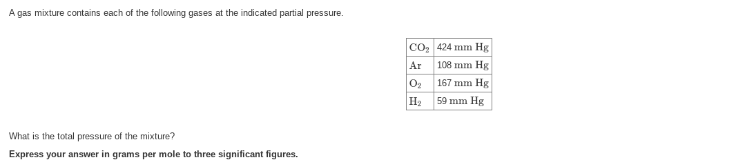 Solved A gas mixture contains each of the following gases at | Chegg.com