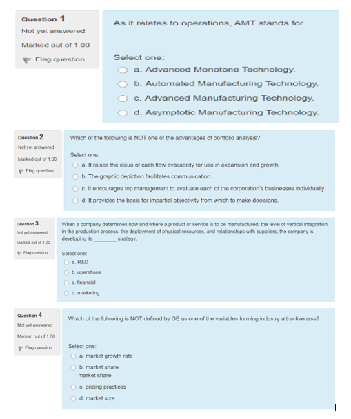 Solved As it relates to operations, AMT stands for Question | Chegg.com