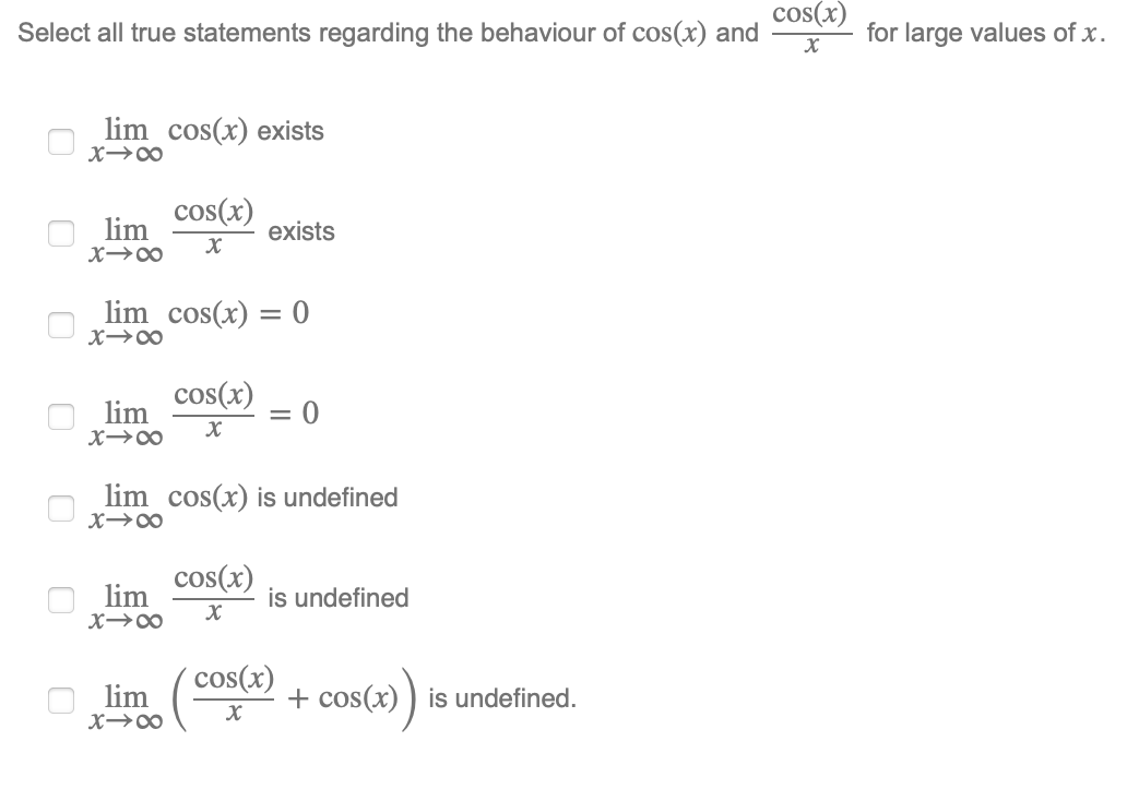 Solved cos(x) Select all true statements regarding the | Chegg.com