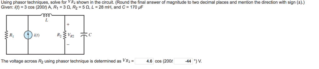 Solved Using phasor techniques, solve for vH2 shown in the | Chegg.com
