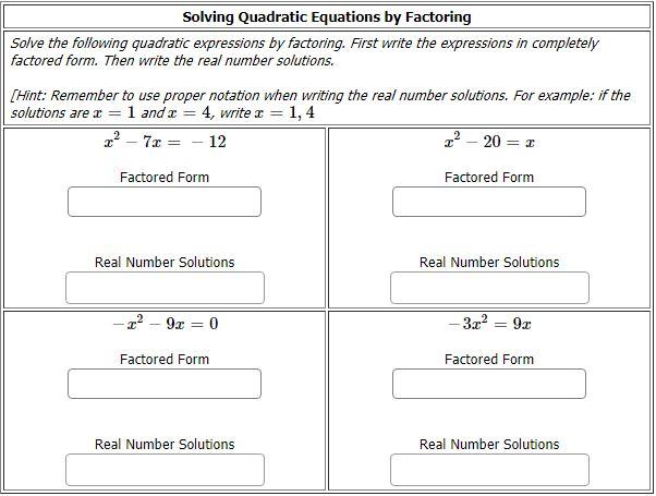 Solved Solving Quadratic Equations by Factoring Solve the | Chegg.com