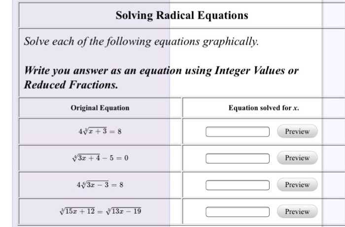 Solved Solving Radical Equations Solve each of the | Chegg.com
