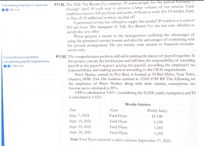 Calculating employer's expenses P11-4C. The Tidy Tax | Chegg.com