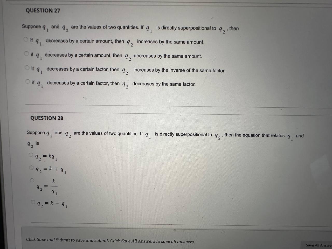 Solved Suppose q1 and q2 represent the values of two | Chegg.com